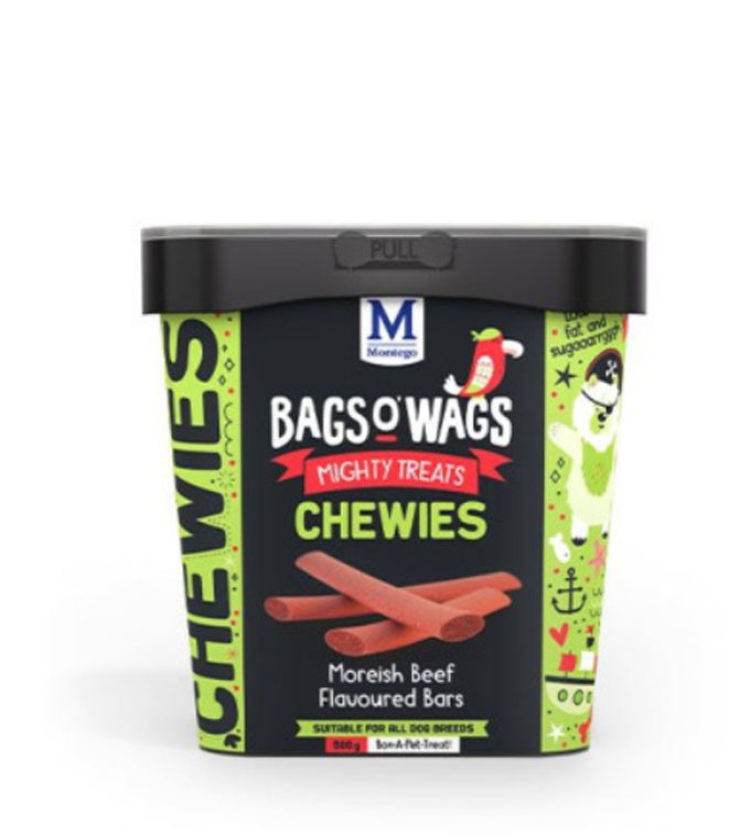 Montego Bags O' Wags Chewies Beef Bars Dog Treats 500g - Happy Paws